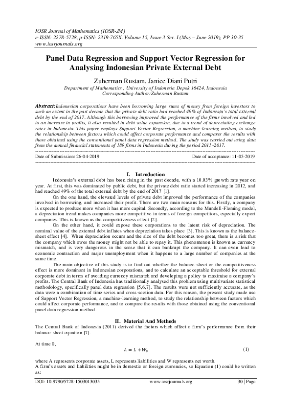 Pdf Panel Data Regression And Support Vector Regression For Indonesian Private External Debt