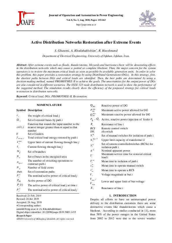 (PDF) Active Distribution Networks Restoration after Extreme Events