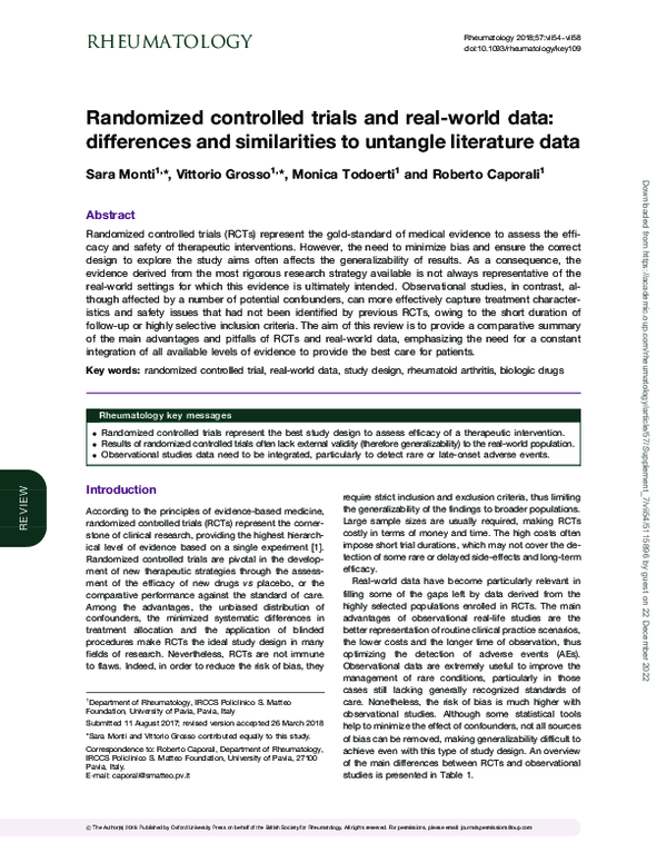 (PDF) Randomized controlled trials and real-world data: differences and similarities to untangle ...