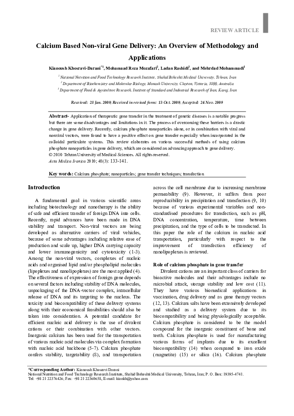 (PDF) Calcium Phosphate Nanoparticles in Gene Delivery