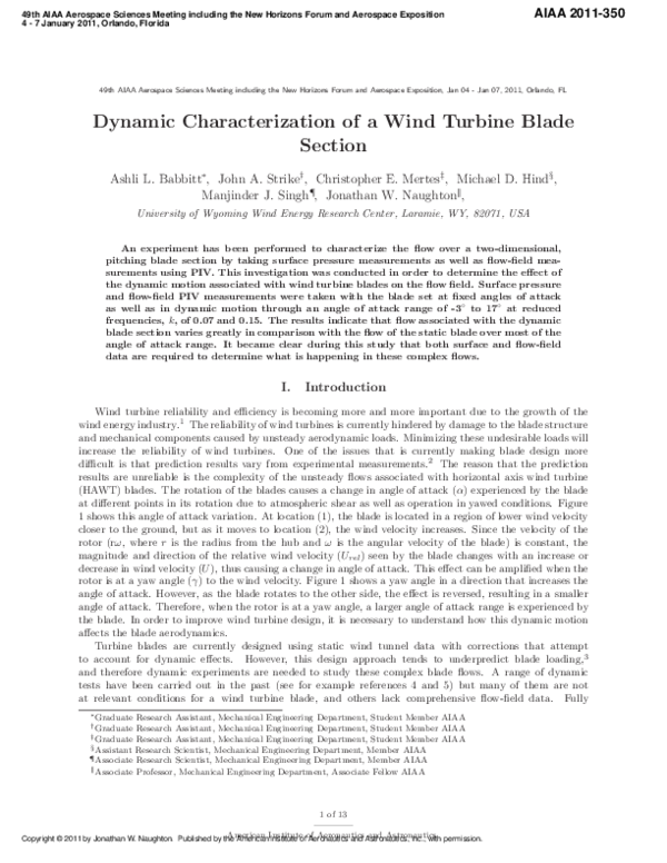 (PDF) Dynamic Characterization of Wind Turbine Blade Sections