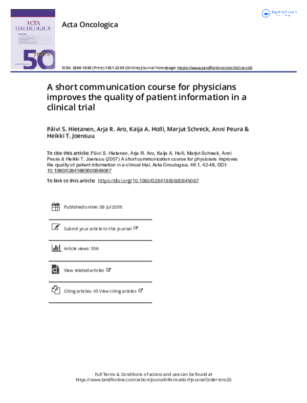 (PDF) A short communication course for physicians improves the quality ...