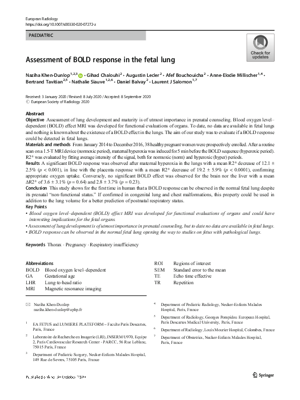Assessment of BOLD response in the fetal lung