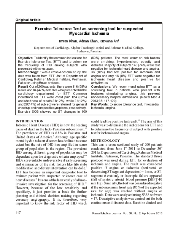 (PDF) Exercise Tolerance Test as screening tool for suspected ...