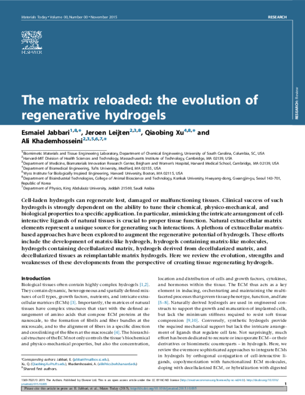 (PDF) The matrix reloaded: the evolution of regenerative hydrogels