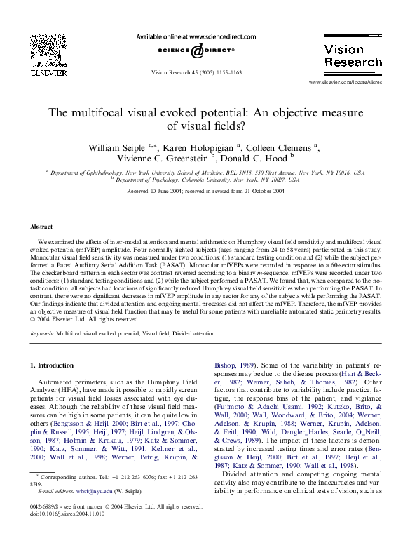 (PDF) The multifocal visual evoked potential: An objective measure of visual fields?