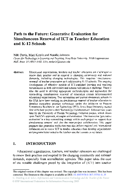 (PDF) Path to the Future: Generative Evaluation for Simultaneous Renewal of ICT in Teacher ...