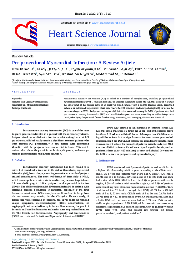 (PDF) Periprocedural Myocardial Infarction: A Review Article