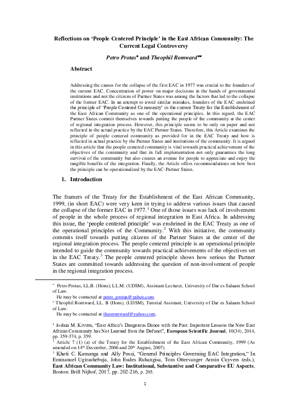 (PDF) Reflections on ‘People Centered Principle’ in the East African ...