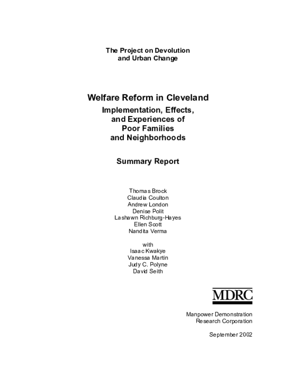 (PDF) The Project on Devolution and Urban Change Welfare Reform in ...