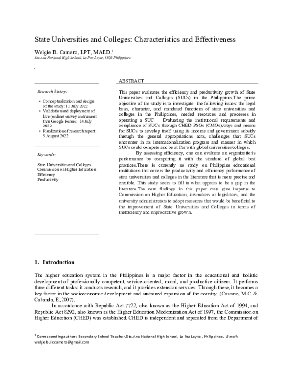 (DOC) State Universities and Colleges: Characteristics and Effectiveness