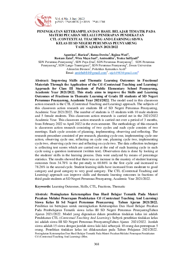(PDF) Peningkatan Keterampilan Dan Hasil Belajar Tematik Pada Materi ...