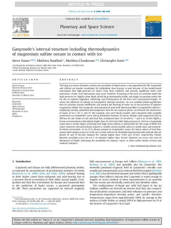 (PDF) Ganymede׳s internal structure including thermodynamics of ...