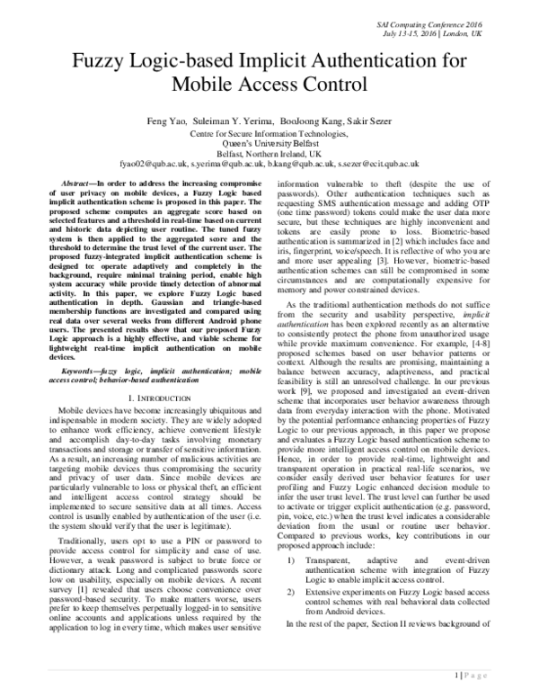Pdf Fuzzy Logic For Mobile Implicit Authentication