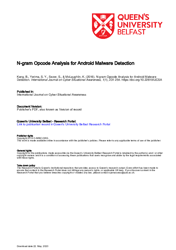 (PDF) N-gram Opcode Analysis for Android Malware Detection