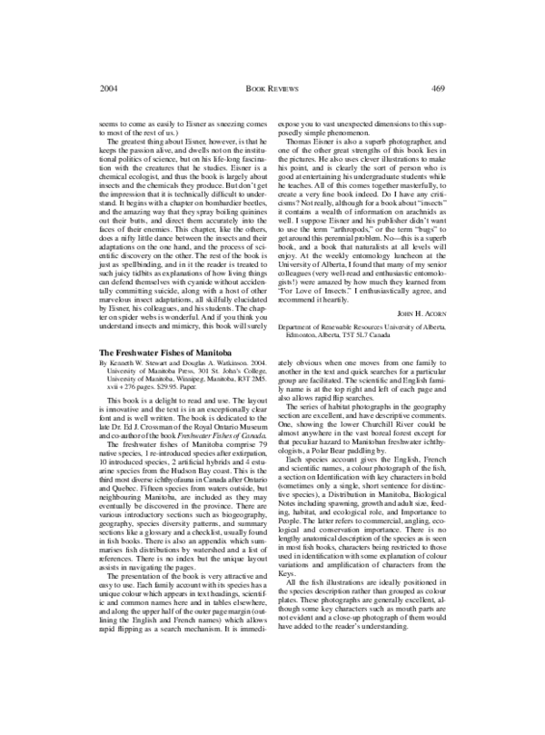 (PDF) The Freshwater Fishes of Manitoba" by Kenneth W. Stewart and ...