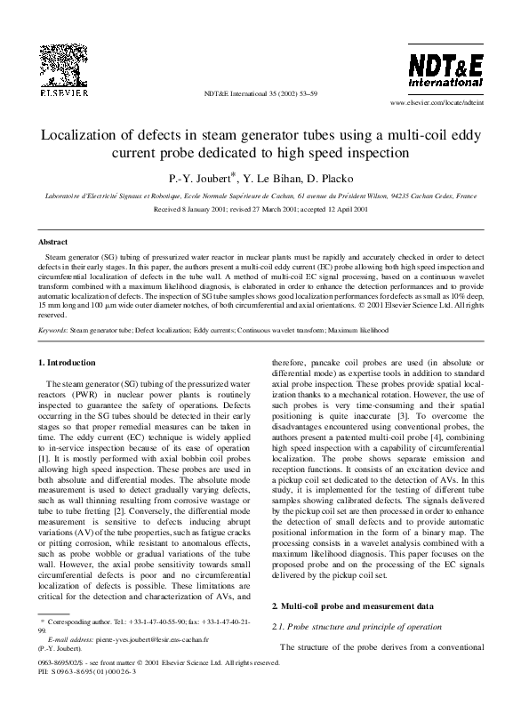 (PDF) Localization of defects in steam generator tubes using a multi ...