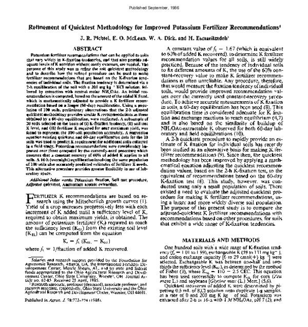 (PDF) Refinement of Quicktest Methodology for Improved Potassium ...