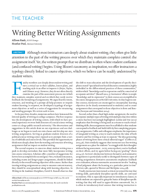 Pdf Writing Better Writing Assignments