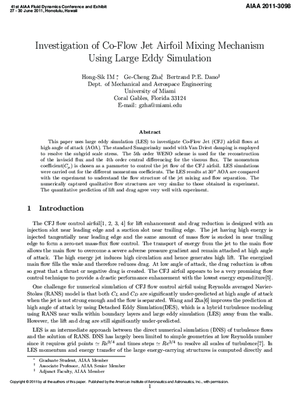 (PDF) Investigation of Co-Flow Jet Airfoil Mixing Mechanism Using Large Eddy Simulation ...