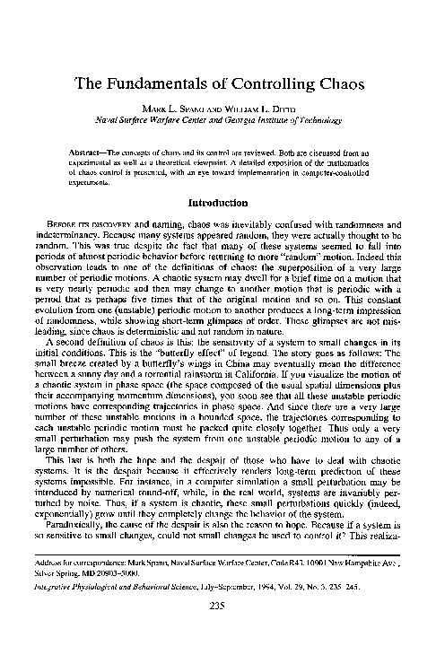 (PDF) The fundamentals of controlling chaos