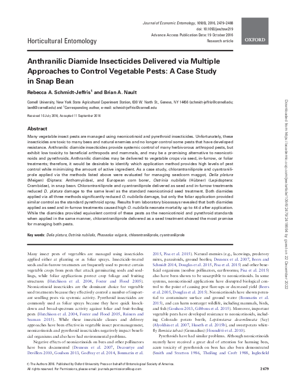 (PDF) Anthranilic Diamide Insecticides Delivered via Multiple Approaches to Control Vegetable ...