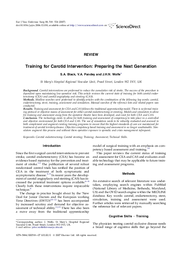 (PDF) Training for Carotid Intervention: Preparing the Next Generation