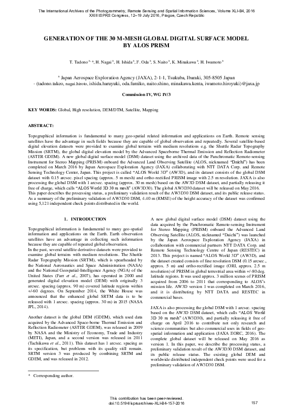 (PDF) Generation of the 30 M-Mesh Global Digital Surface Model by Alos ...