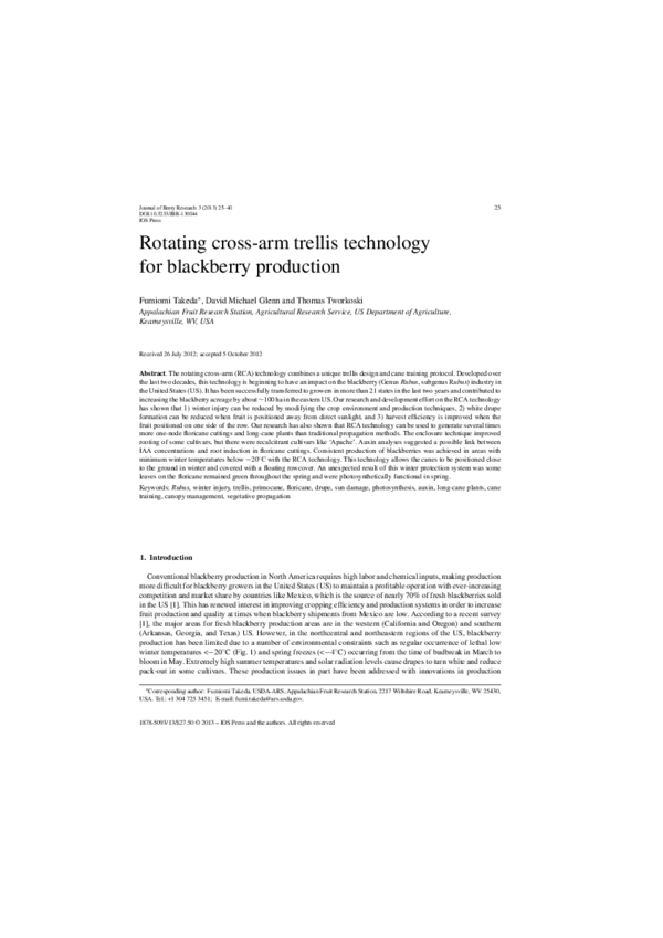 (PDF) Rotating cross-arm trellis technology for blackberry production