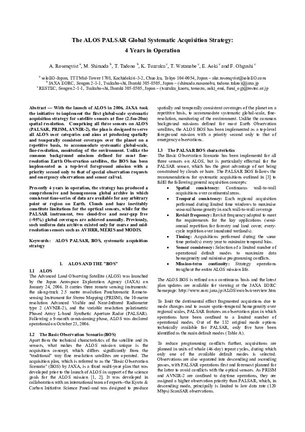 (PDF) The ALOS PALSAR Global Systematic Acquisition Strategy: 4 Years ...