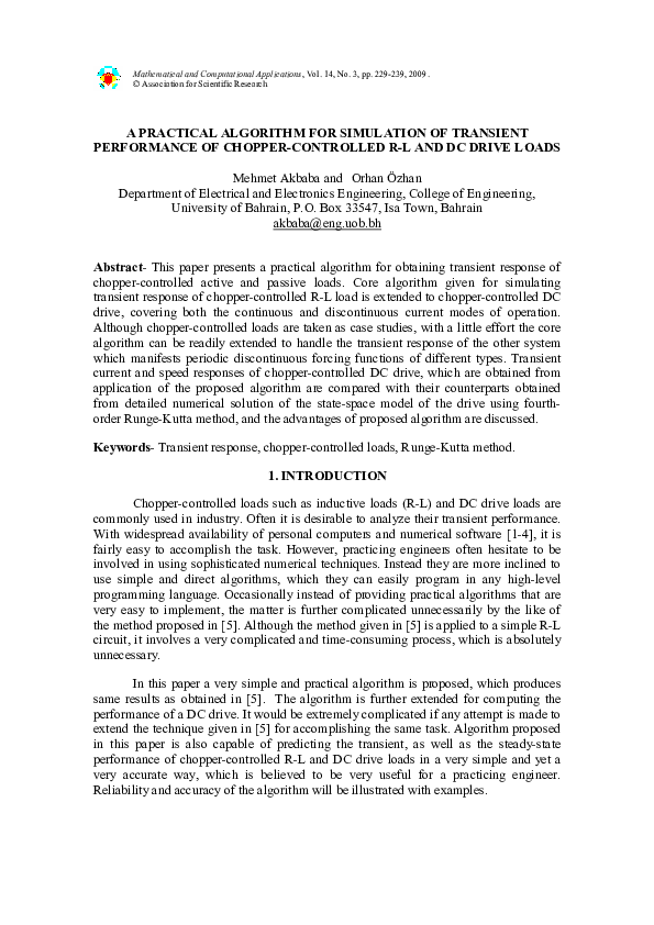 (PDF) A Practical Algorithm for Simulation of Transient Performance of ...