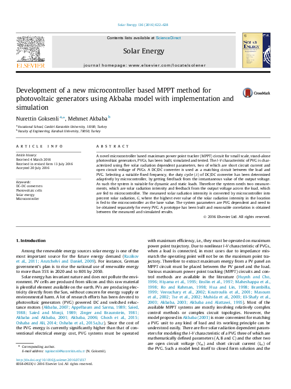 (PDF) Development of a new microcontroller based MPPT method for photovoltaic generators using ...