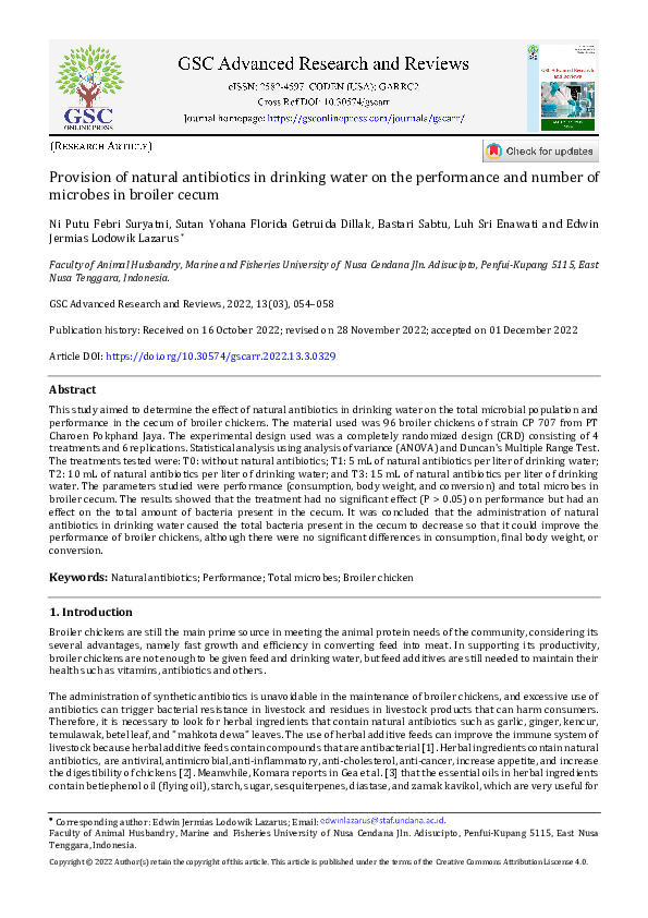 (PDF) Provision of natural antibiotics in drinking water on the ...