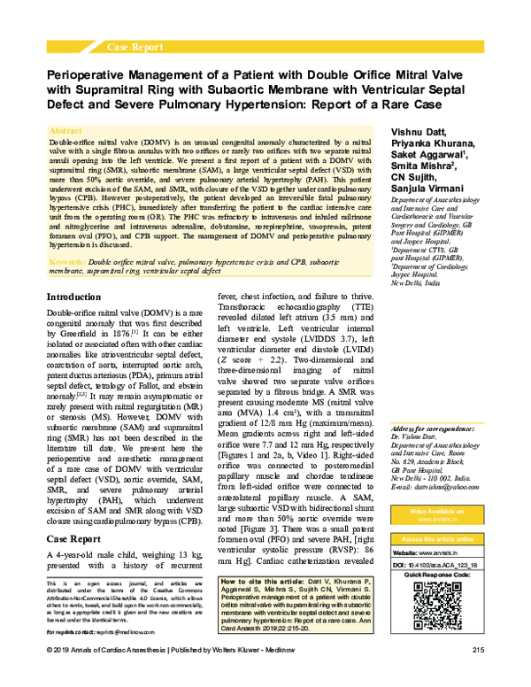 (PDF) Perioperative management of a patient with double orifice mitral ...