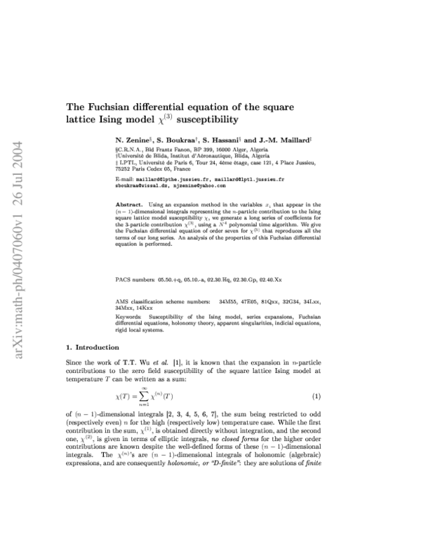 Pdf The Fuchsian Differential Equation Of The Square Lattice Ising