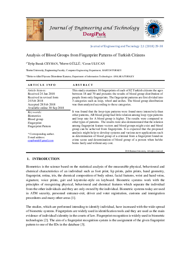 (PDF) Fingerprint Patterns and Blood Group Analysis