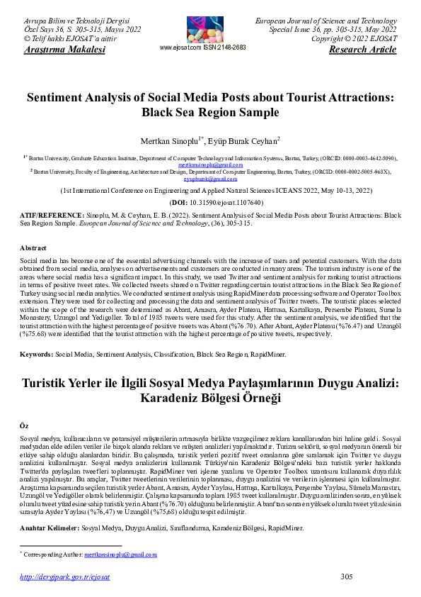 Pdf Sentiment Analysis Of Social Media Posts About Tourist