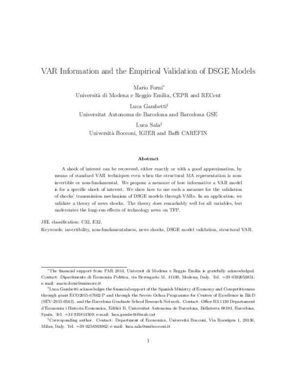 (PDF) VAR Information and the Empirical Validation of DSGE Models