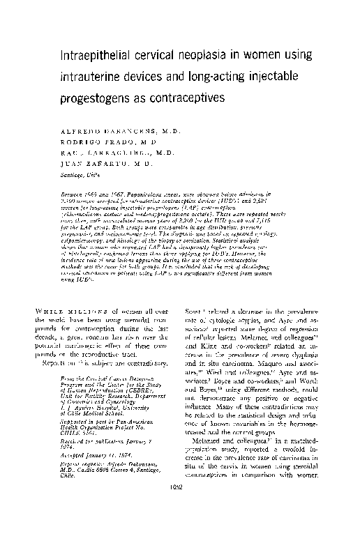 (PDF) Intraepithelial cervical neoplasia in women using intrauterine ...