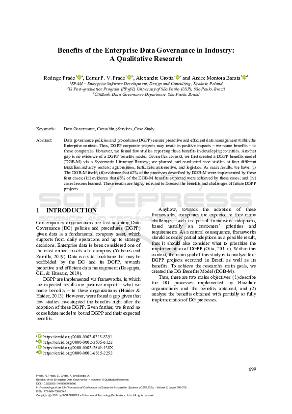 (PDF) Benefits of the Enterprise Data Governance in Industry: A ...