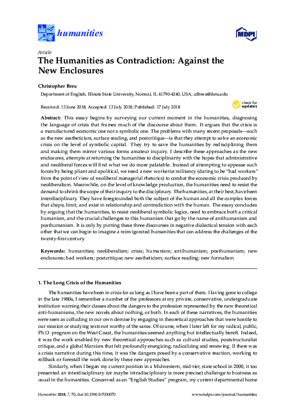 (PDF) The Humanities as Contradiction: Against the New Enclosures ...