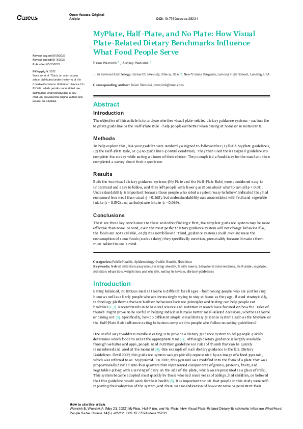 (PDF) MyPlate, Half-Plate, and No Plate: How Visual Plate-Related ...