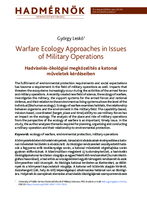 (PDF) Warfare Ecology Approaches in Issues of Military Operations