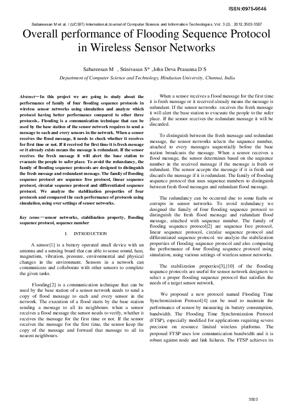 (PDF) Overall performance of Flooding Sequence Protocol in Wireless Sensor Networks
