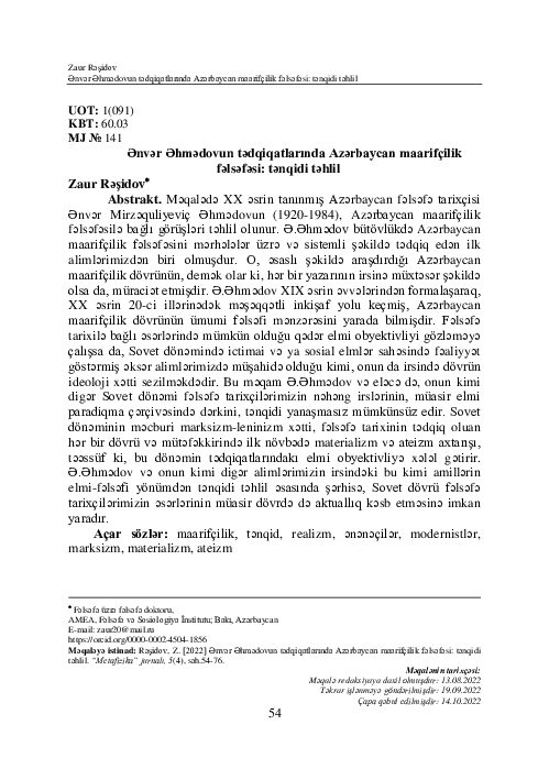 (PDF) The philosophy of Azerbaijan Enlightenment in the studies of ...