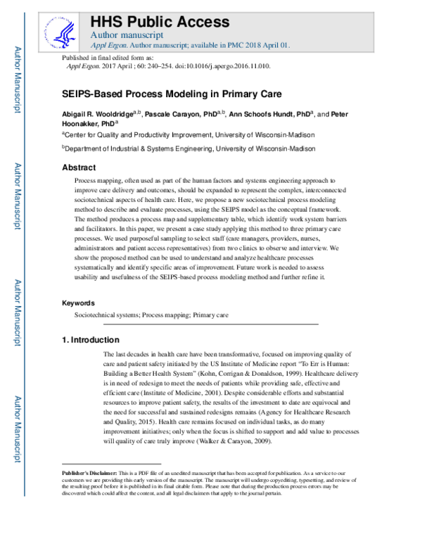 (PDF) SEIPS-based process modeling in primary care