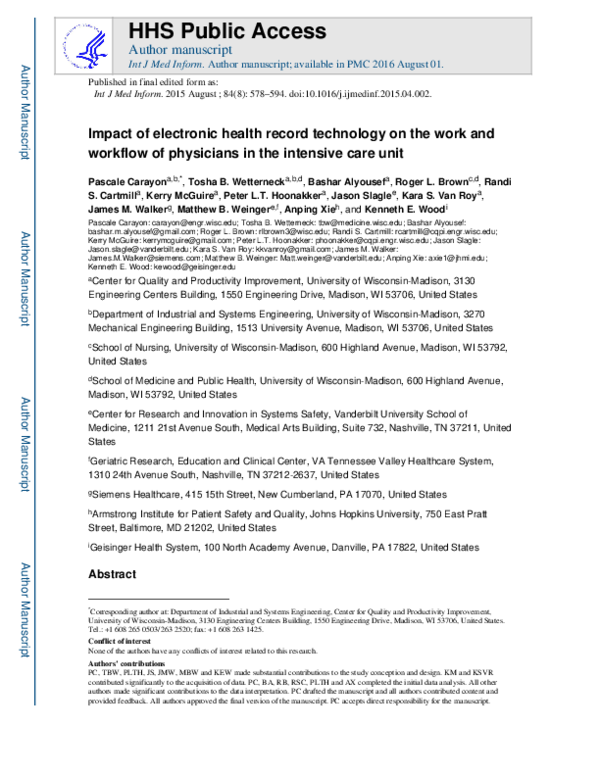 (PDF) Impact of electronic health record technology on the work and ...