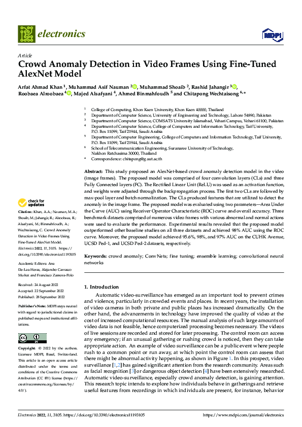 (PDF) Crowd Anomaly Detection in Video Frames Using Fine-Tuned AlexNet ...