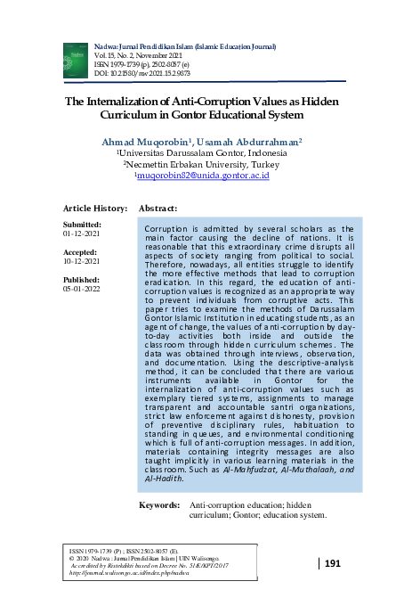 (PDF) The Internalization of Anti-Corruption Values as Hidden ...