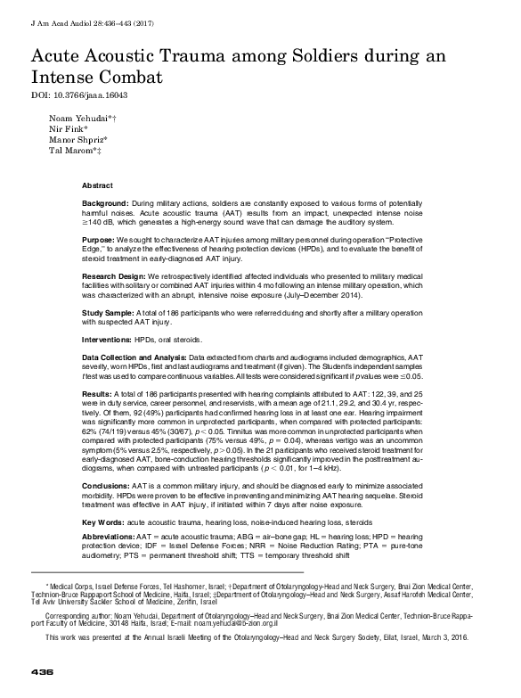 (PDF) Acute Acoustic Trauma among Soldiers during an Intense Combat